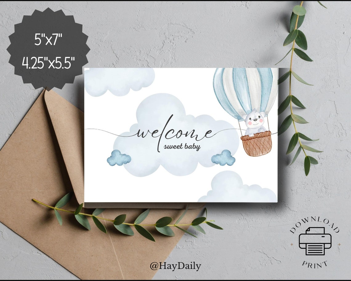 Welcome Sweet Baby Printable Card / Instant Download PDF /baby Card ...