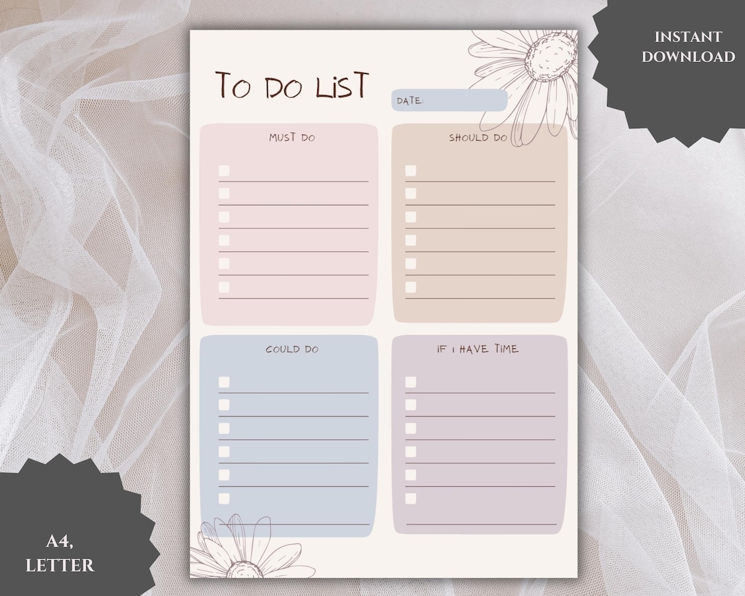 Daily to Do List Printable, Daily Task List Template PDF, Daily ...