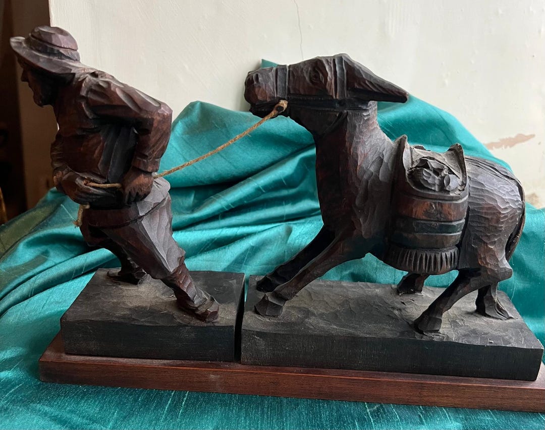 Vintage Hand Carved Wooden Sancho Panza and Donkey Figurine - Etsy