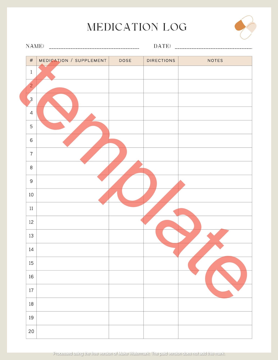 Home Medication List - Etsy
