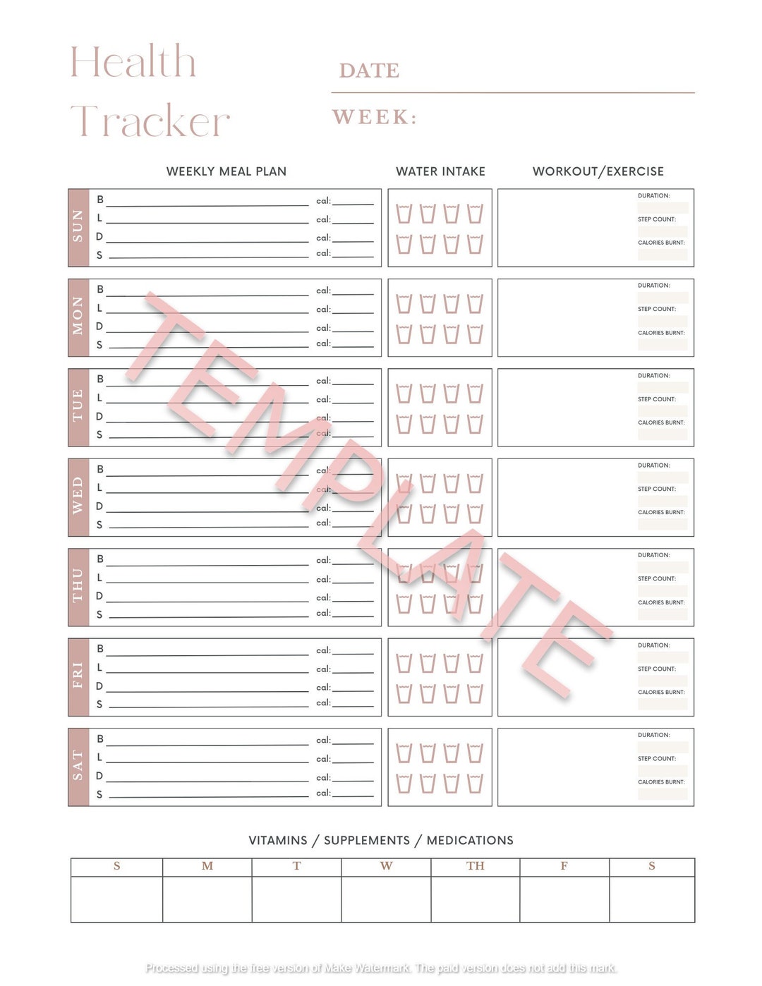 Simple Weekly Health Habit Tracker - Etsy