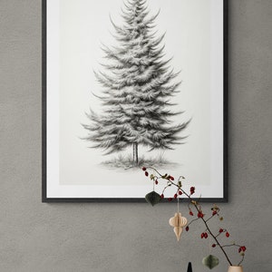Christmas Tree Pencil Sketch Art Print, Minimalist Holiday Decor ...