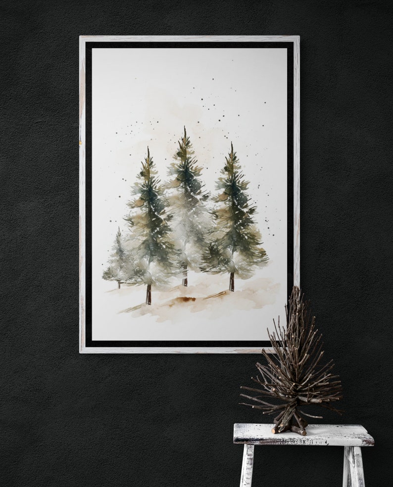 Neutral Wispy Christmas Trees Print, Minimalist Holiday Decor (digital ...