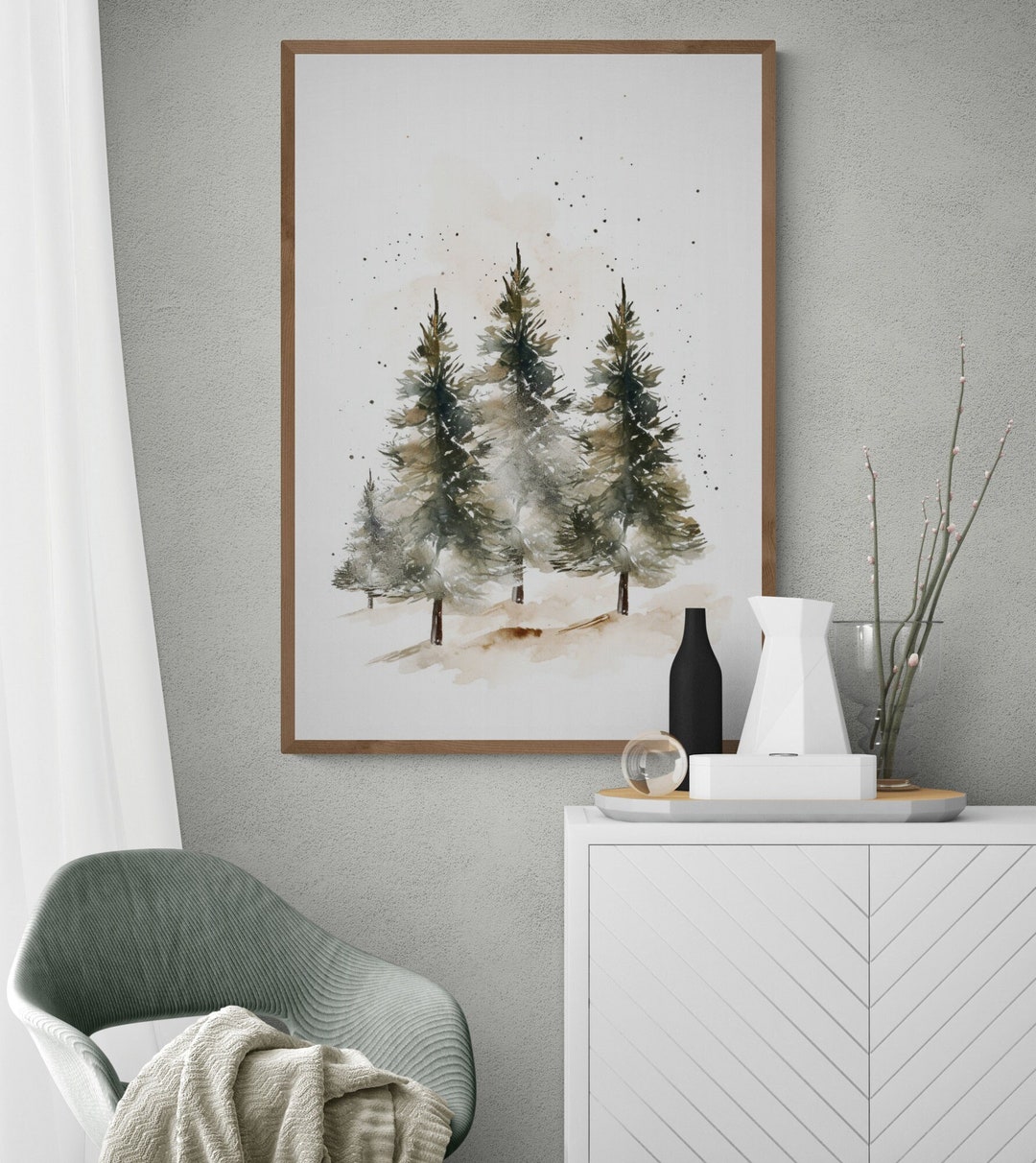 Neutral Wispy Christmas Trees Print, Minimalist Holiday Decor (digital ...