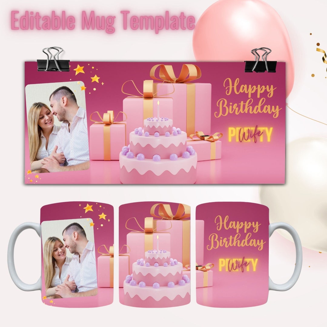 Wife Birthday Photo Mug Template: Editable Canva Design (digital ...