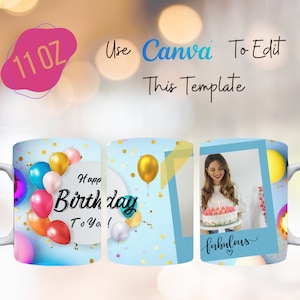 Happy Birthday Photo Mug Template: Editable Canva Design (digital ...