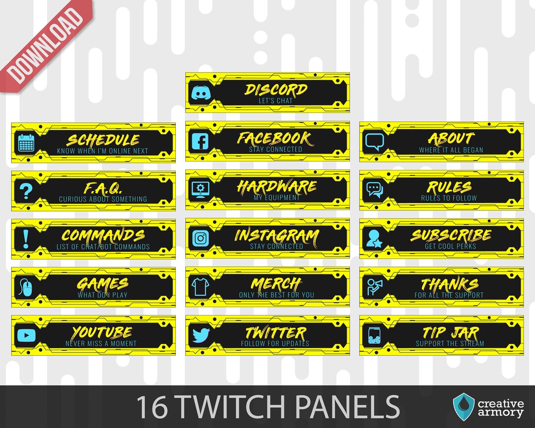 16 Cyber Punk Themed Twitch Panels | Downloadable | Gaming Overlays ...