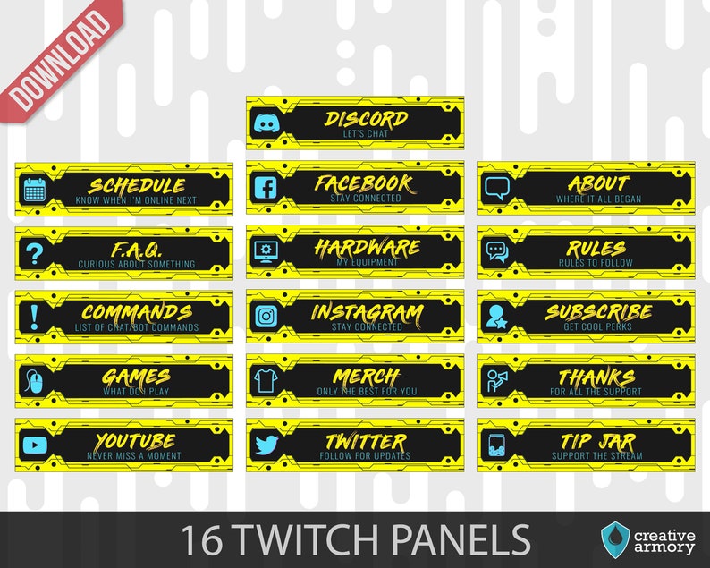16 Cyber Punk Themed Twitch Panels | Downloadable | Gaming Overlays ...