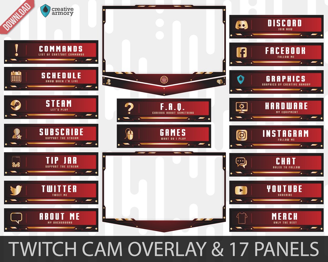 Iron Man Themed Twitch Panels & Cam Box Overlay | Gaming Overlays ...