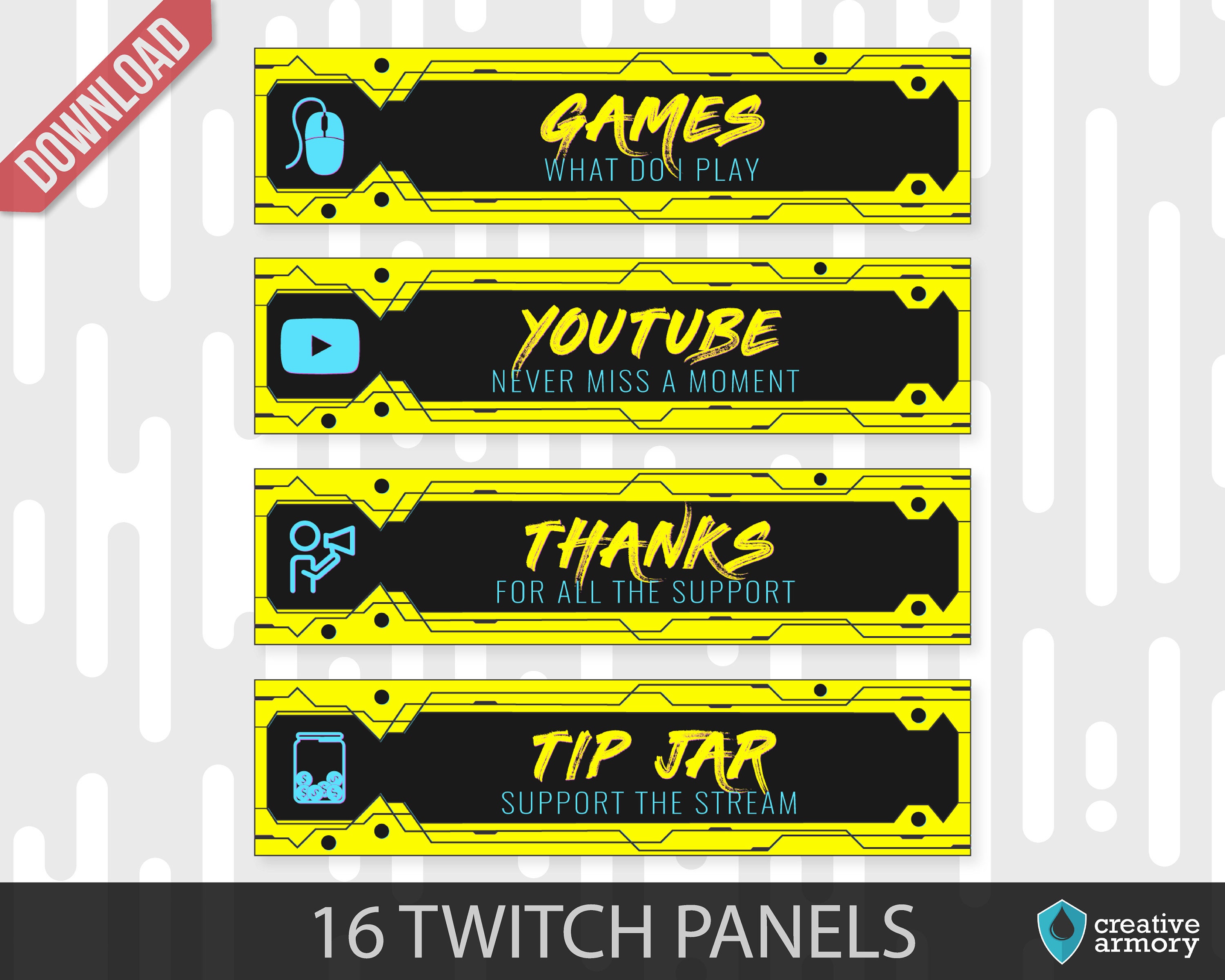 16 Cyber Punk Themed Twitch Panels | Downloadable | Gaming Overlays ...