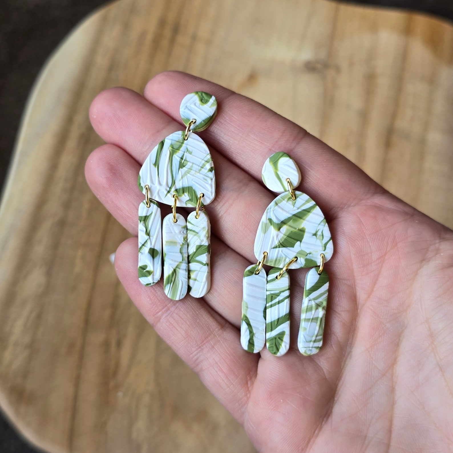 Green Marble Earrings White Marble Earrings White Polymer Clay Earrings ...