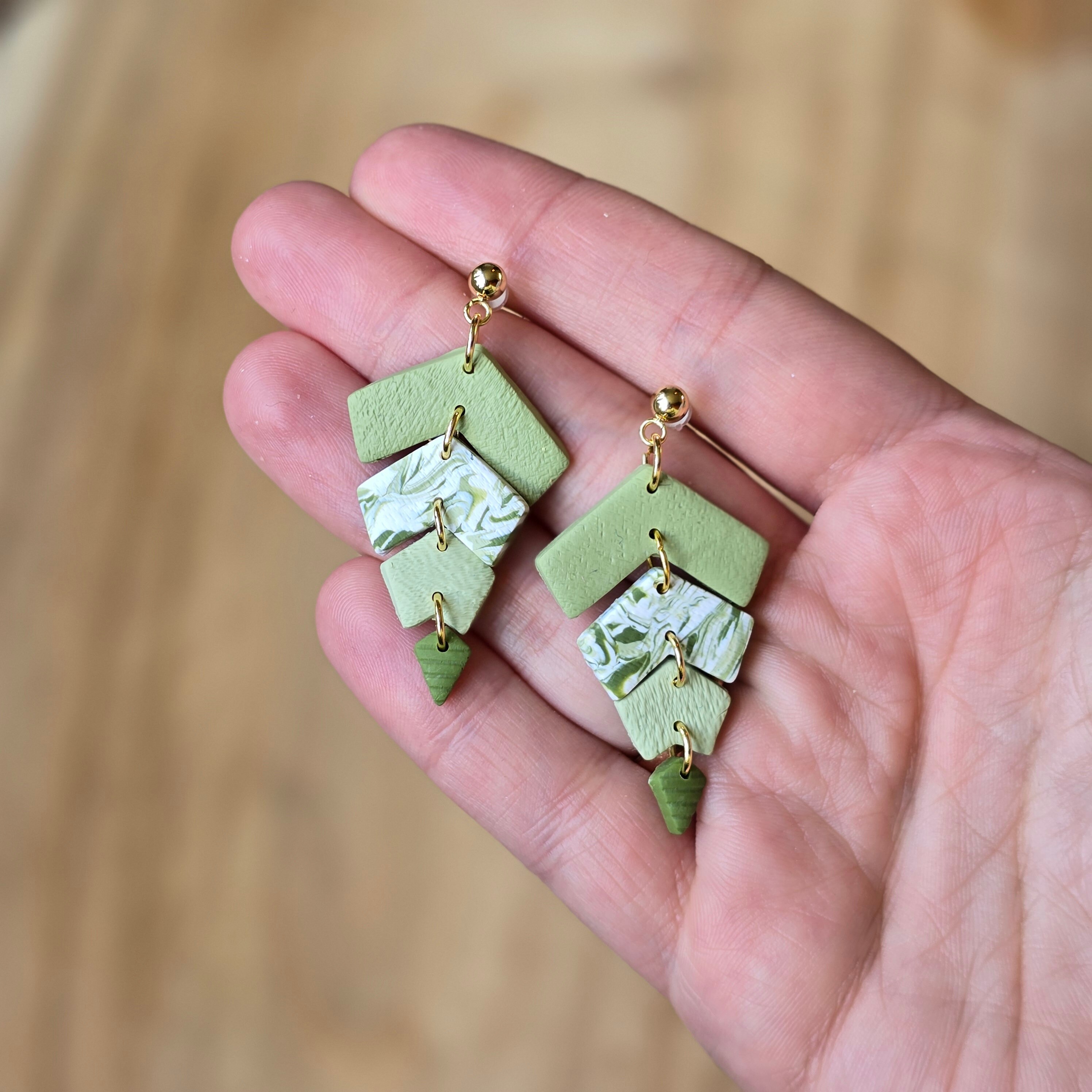 Green Marble Earrings White Marble Earrings White Polymer Clay Earrings ...