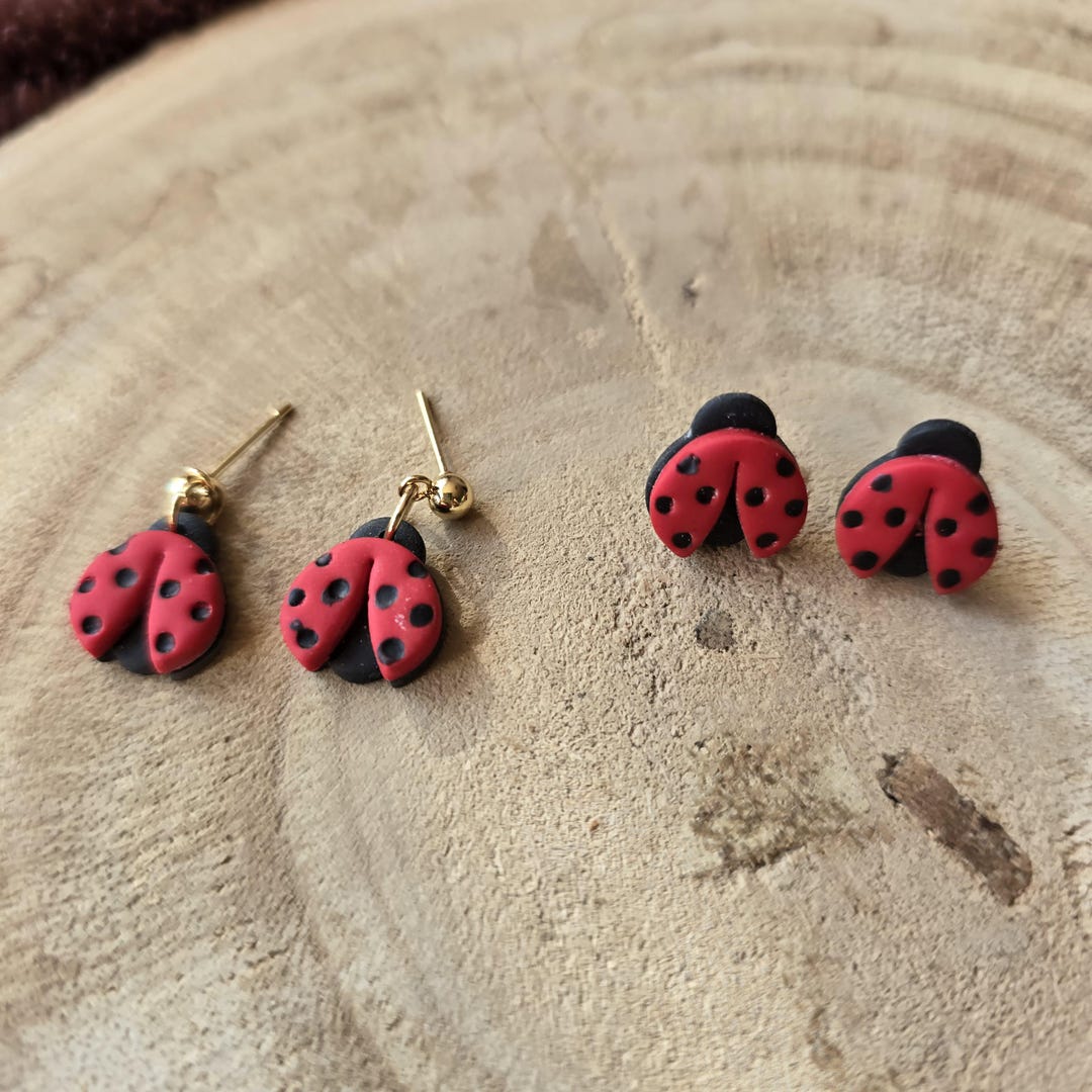Ladybug Earrings: Handmade Polymer Clay Studs or Dangles - Etsy