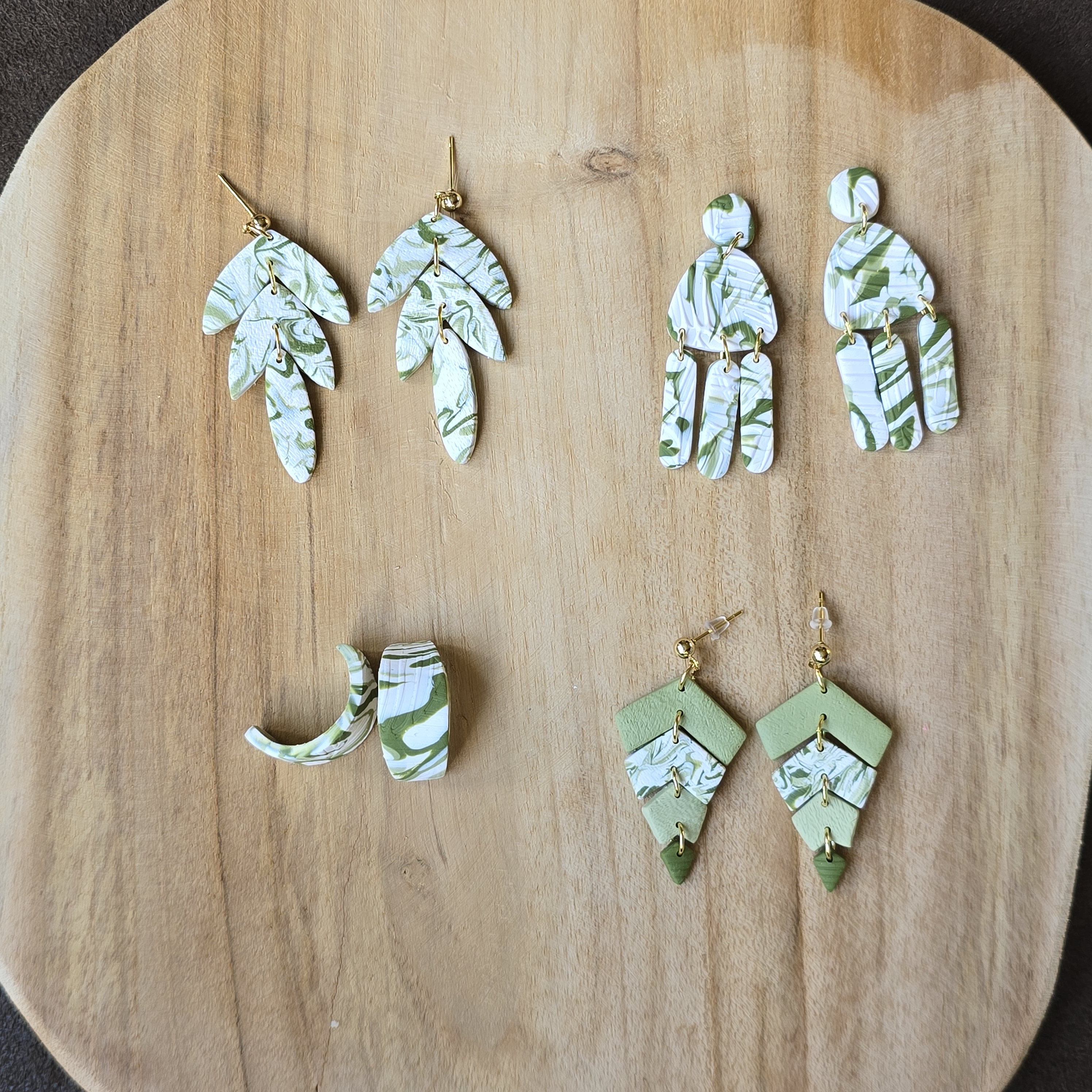 Green Marble Earrings White Marble Earrings White Polymer Clay Earrings ...