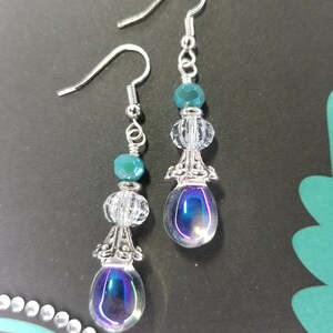Clear Raindrop Dangle Earrings With a Bit of Teal - Etsy