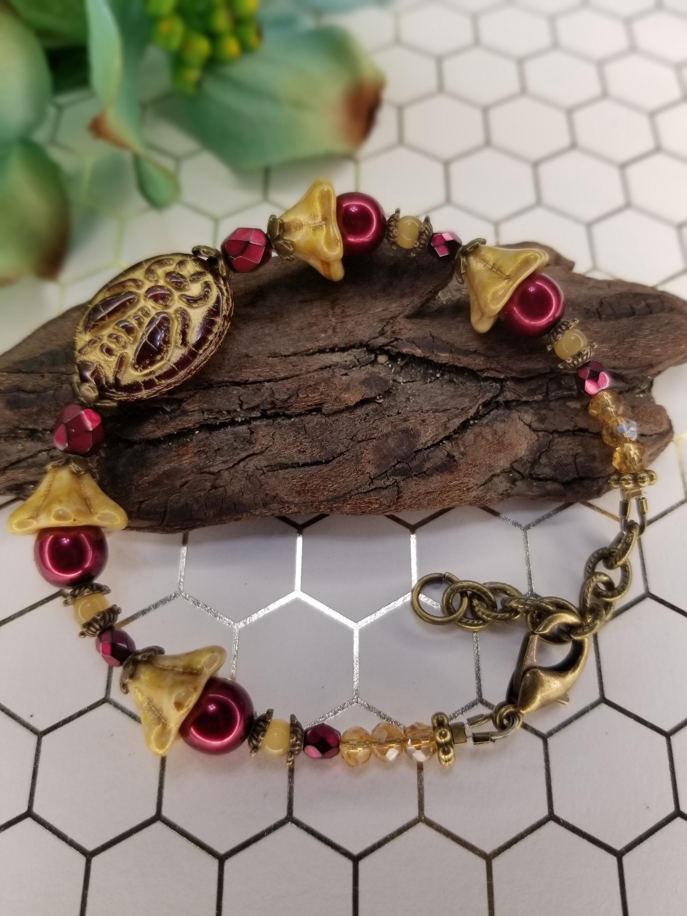Red & Gold Bee Bracelet: Czech Glass Pearl Beaded Jewelry - Etsy