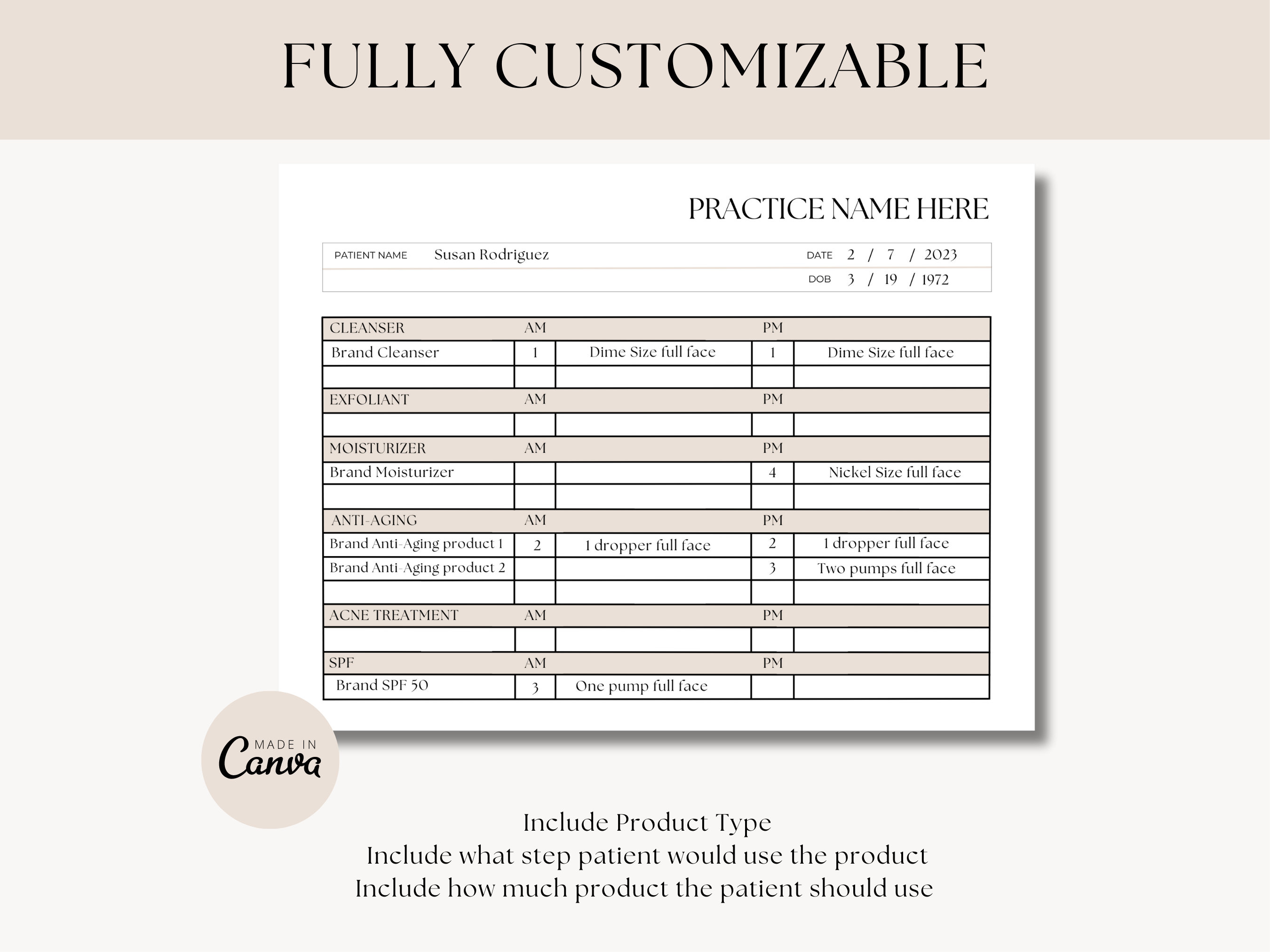 Editable Esthetician Skincare Routine Rx Card Template - Etsy