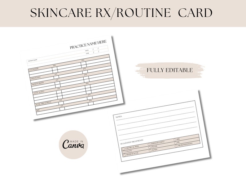 Editable Esthetician Skincare Routine Rx Card Template - Etsy