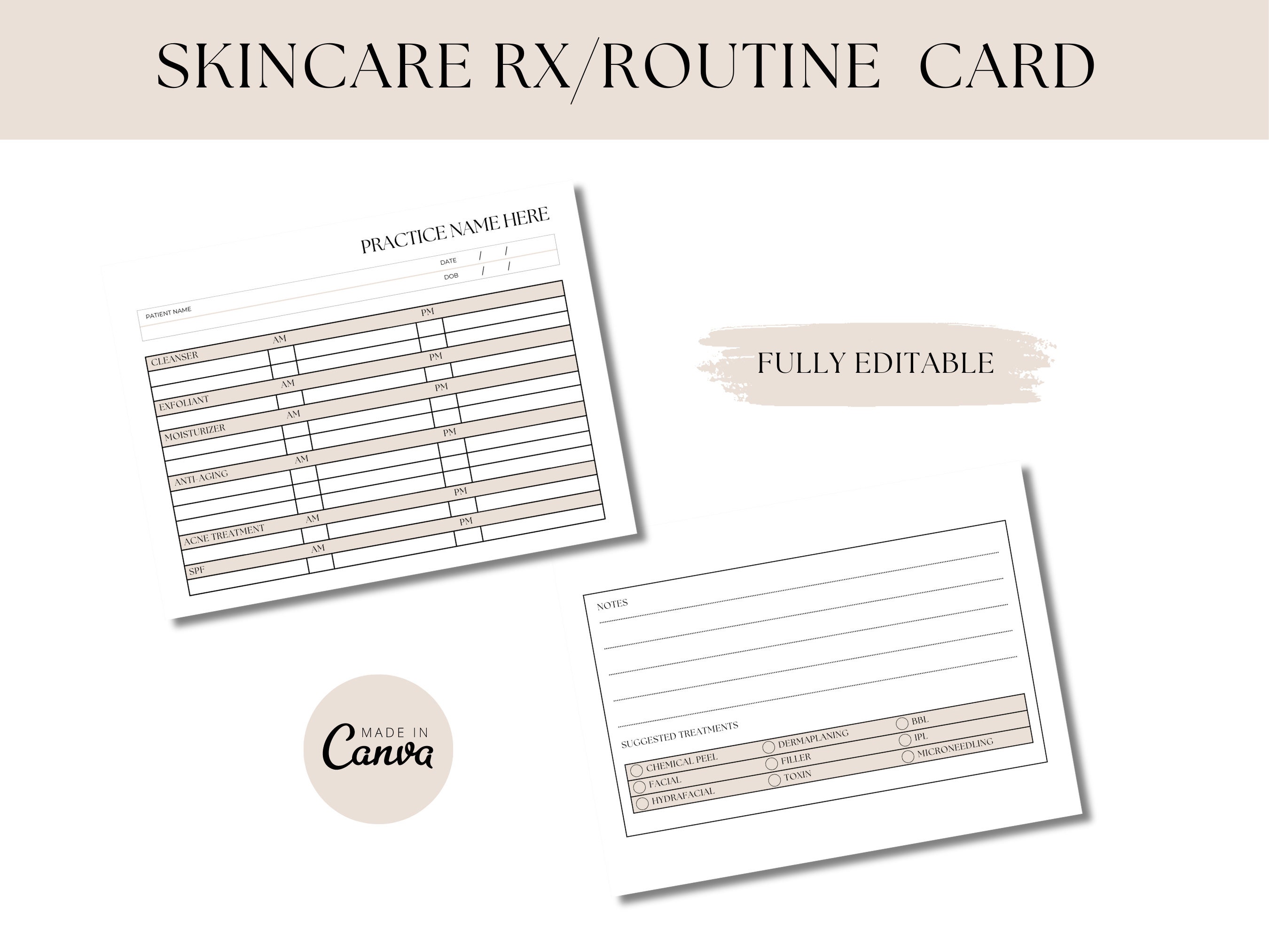Editable Esthetician Skincare Routine Rx Card Template - Etsy