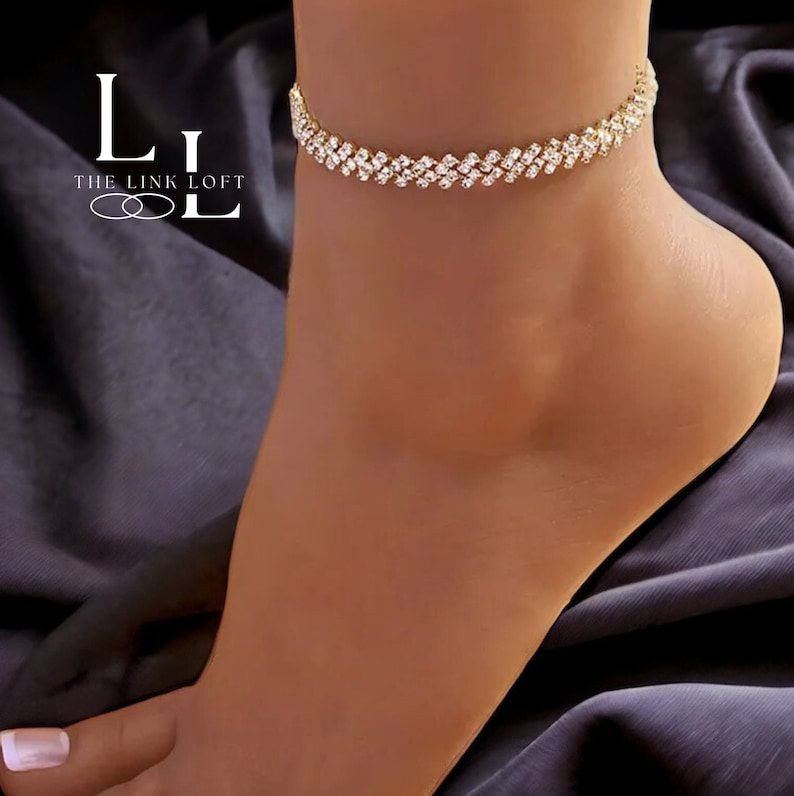 Womens Sparkly Diamond Anklet, Diamond Silver Anklet, Diamond Gold ...
