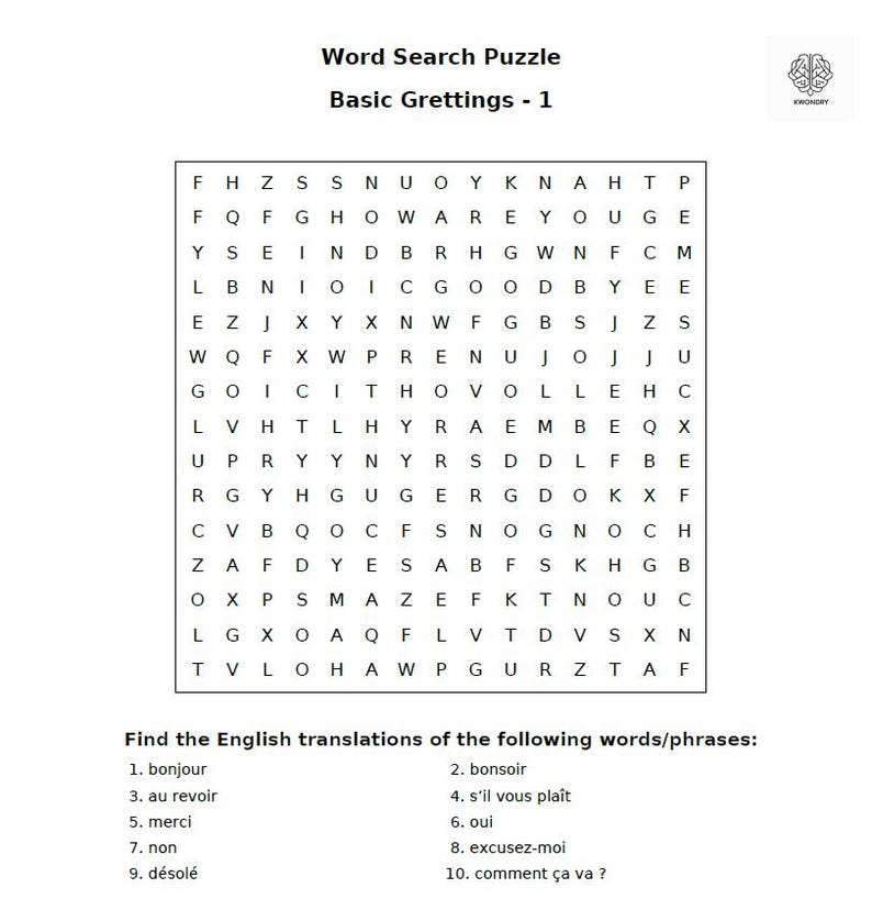 French Word Search: Beginner Bundle - 20 Themed Word Search Puzzles to ...