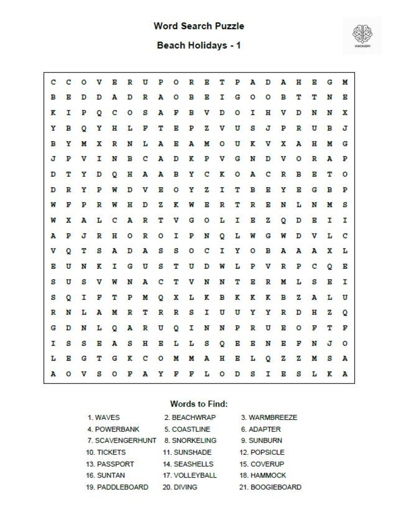 30 Vacation and Adventure Word Search Puzzles – Printable PDF | Travel ...