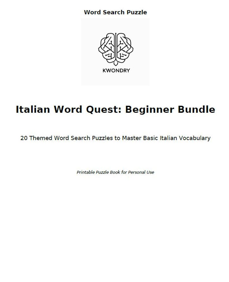 Italian Word Search: Beginner Bundle - 20 Themed Word Search Puzzles to ...