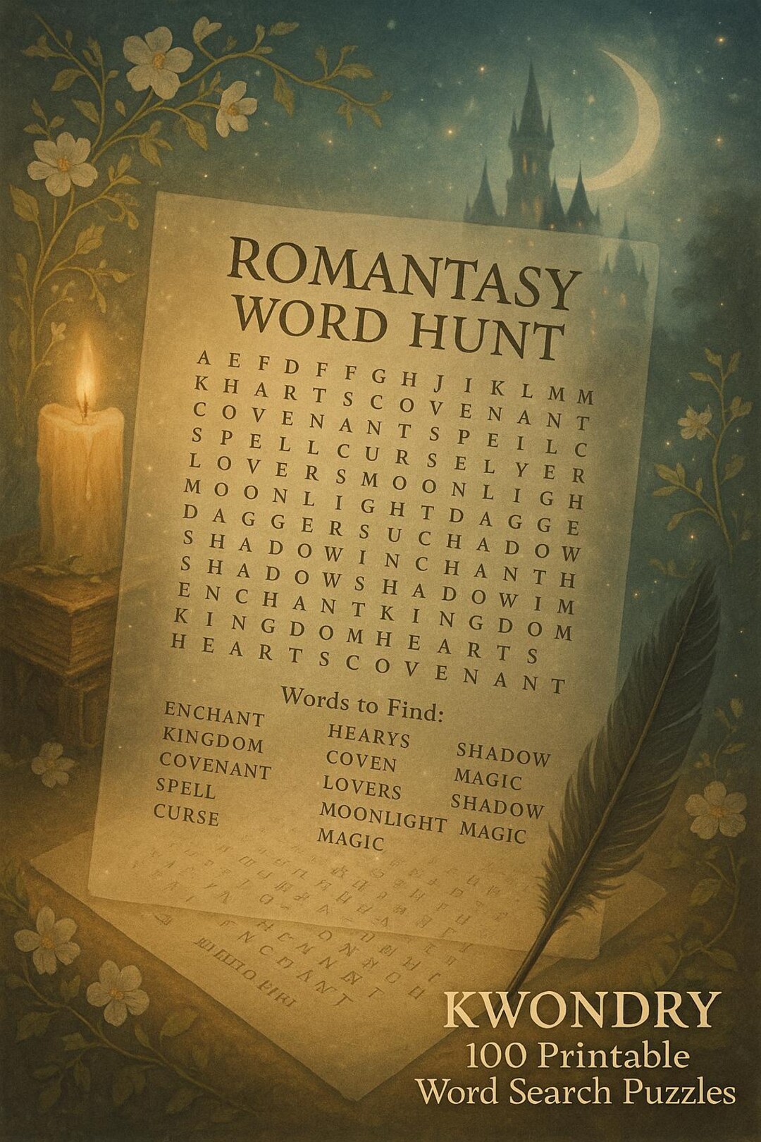 100 Romantasy Word Search Puzzles – Printable Book for Fantasy Lovers ...