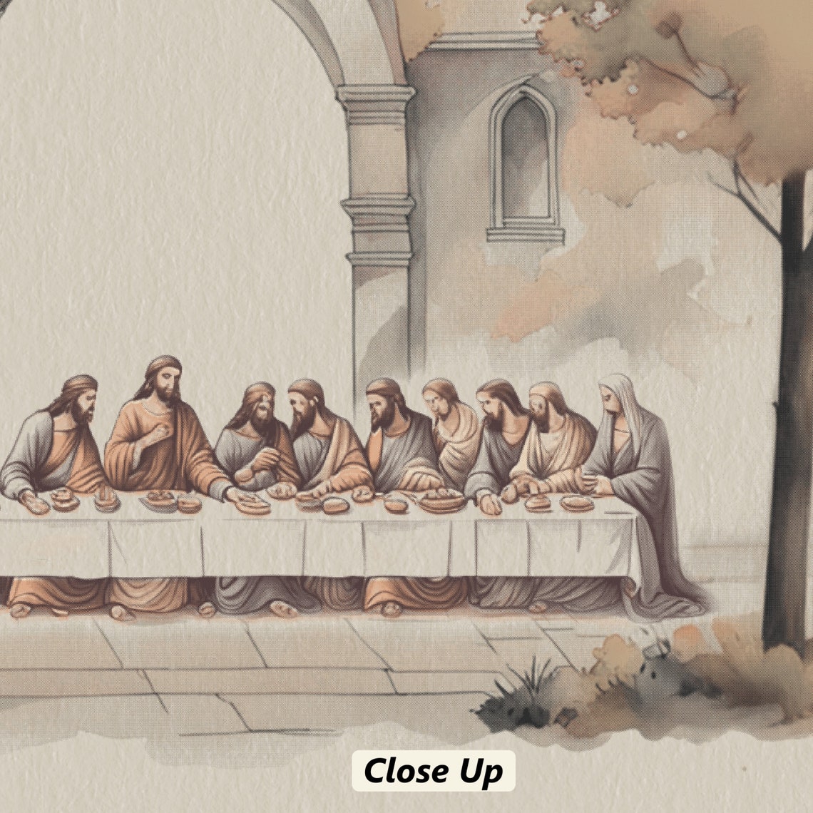 Scenic Depiction of the Last Supper, Digital Print, Sketches, Jesus Art ...