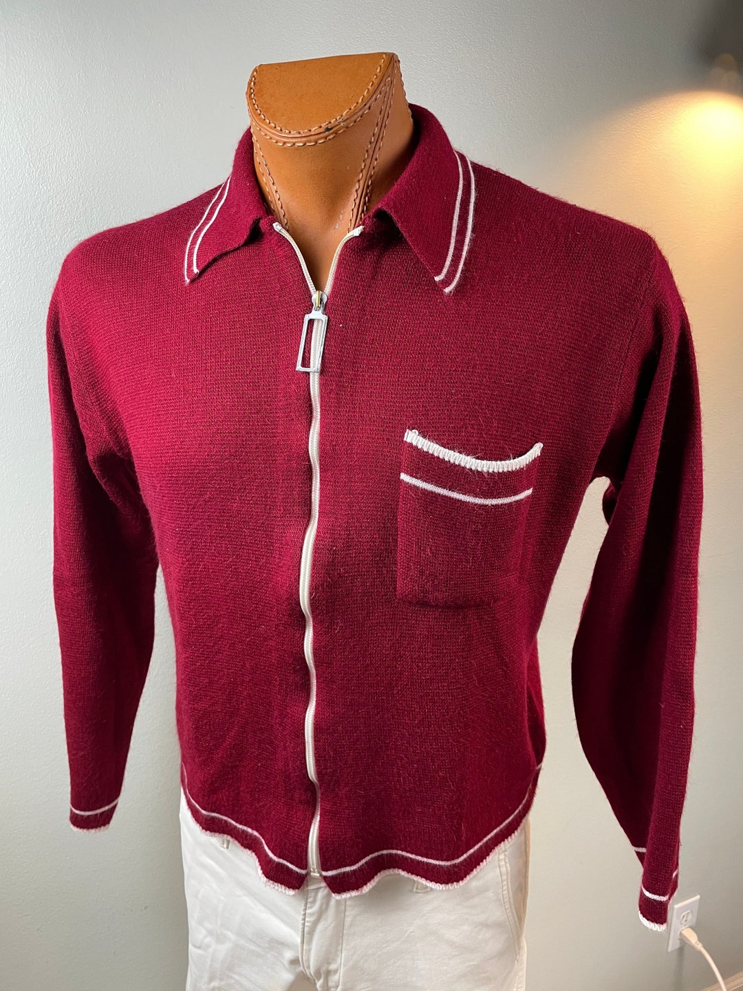 Vintage Men's 1960s Mod Sweater, Red, Zipper Front M - Etsy