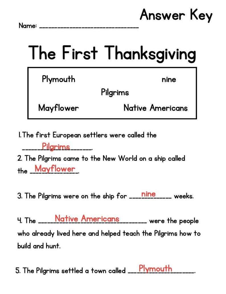 The First Thanksgiving Assessment - Etsy