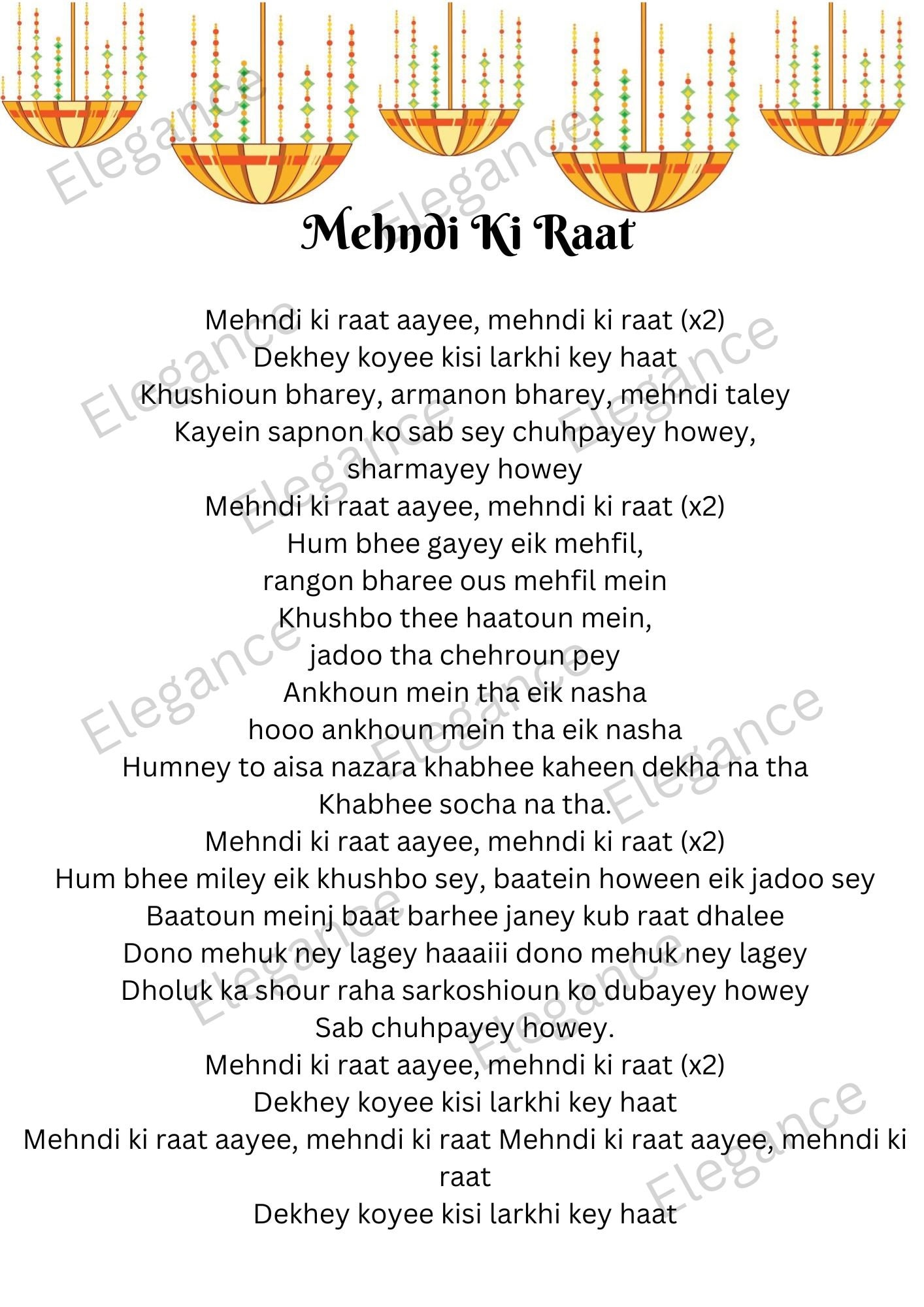 Dholki Songs Lyrics Book Mehndi Song Book Dholki Songs Sangeet Songs ...