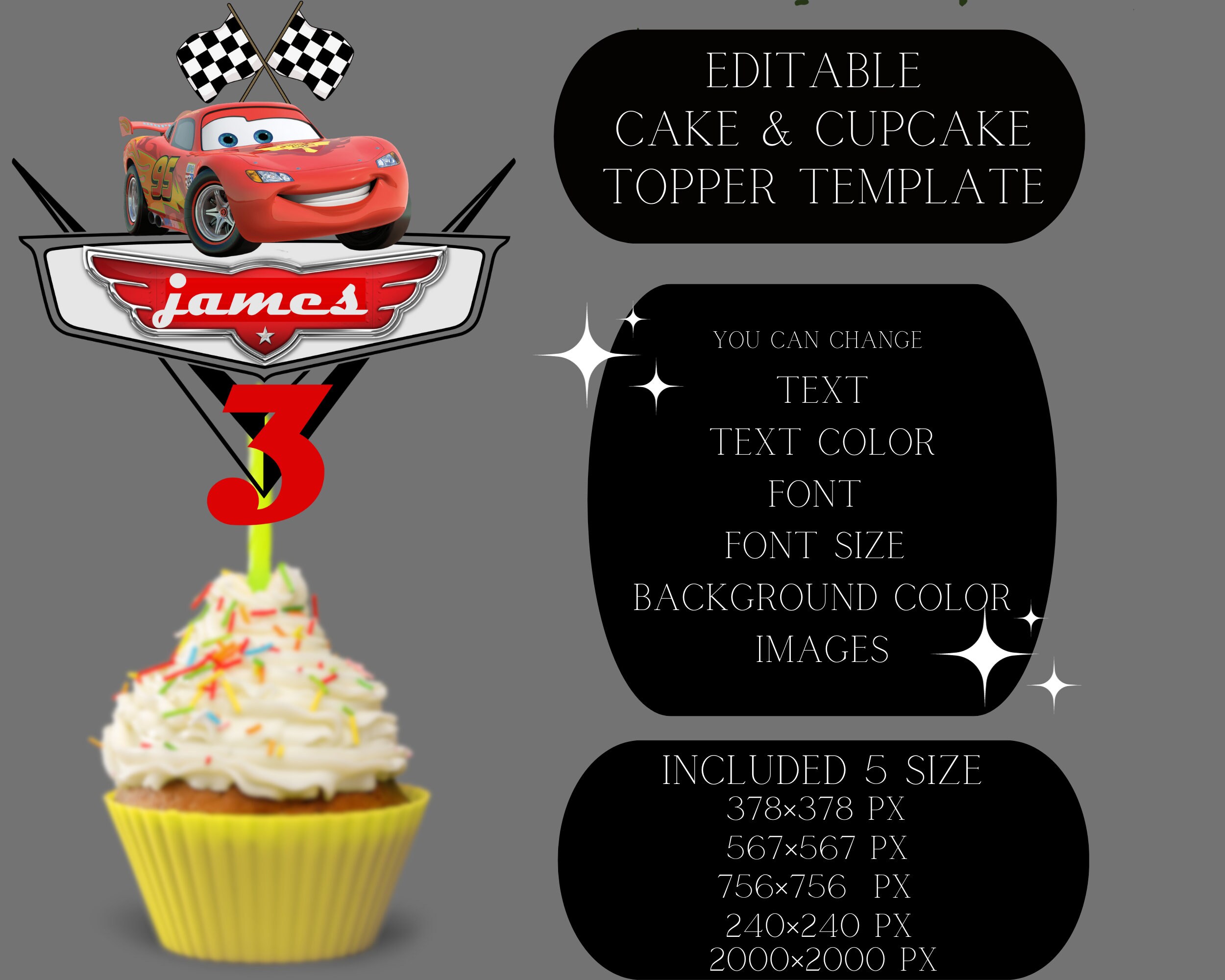 Lightning Mcqueen Cake Topper: Customizable Cars Birthday (digital ...