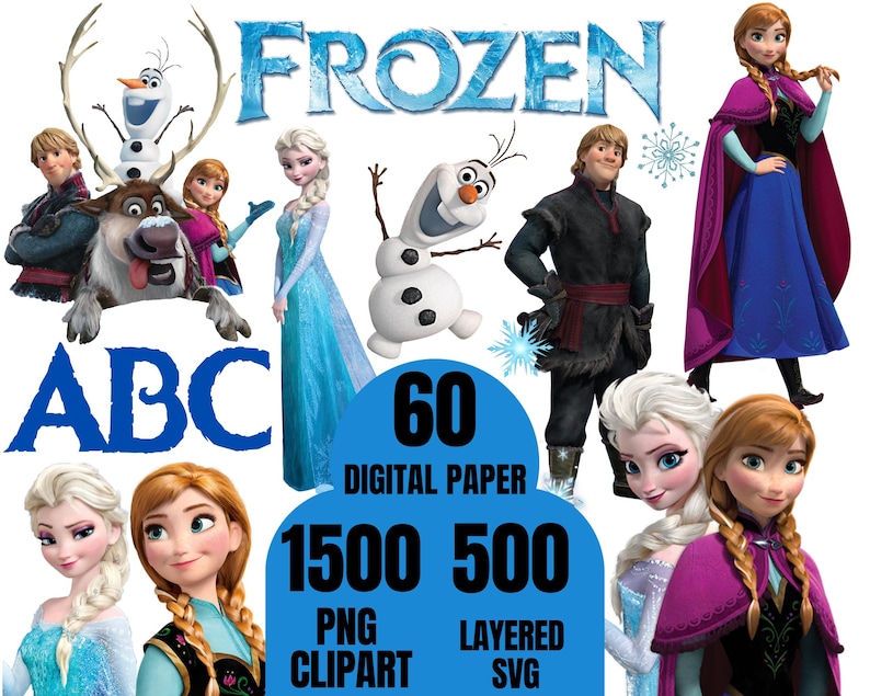Frozen Clipart Bundle: Anna, Elsa, Olaf (PNG, SVG, Digital Paper ...
