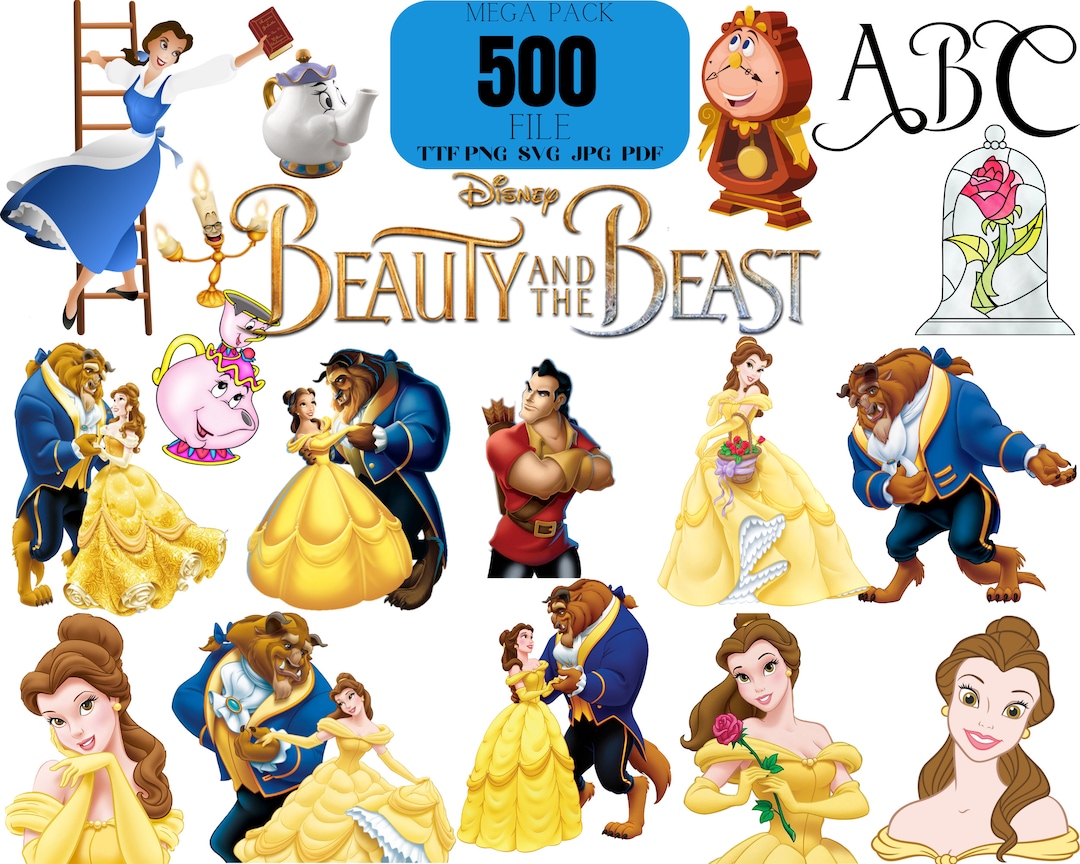 Belle Clipart & Font: Beauty and the Beast SVG, PNG, PDF (digital ...