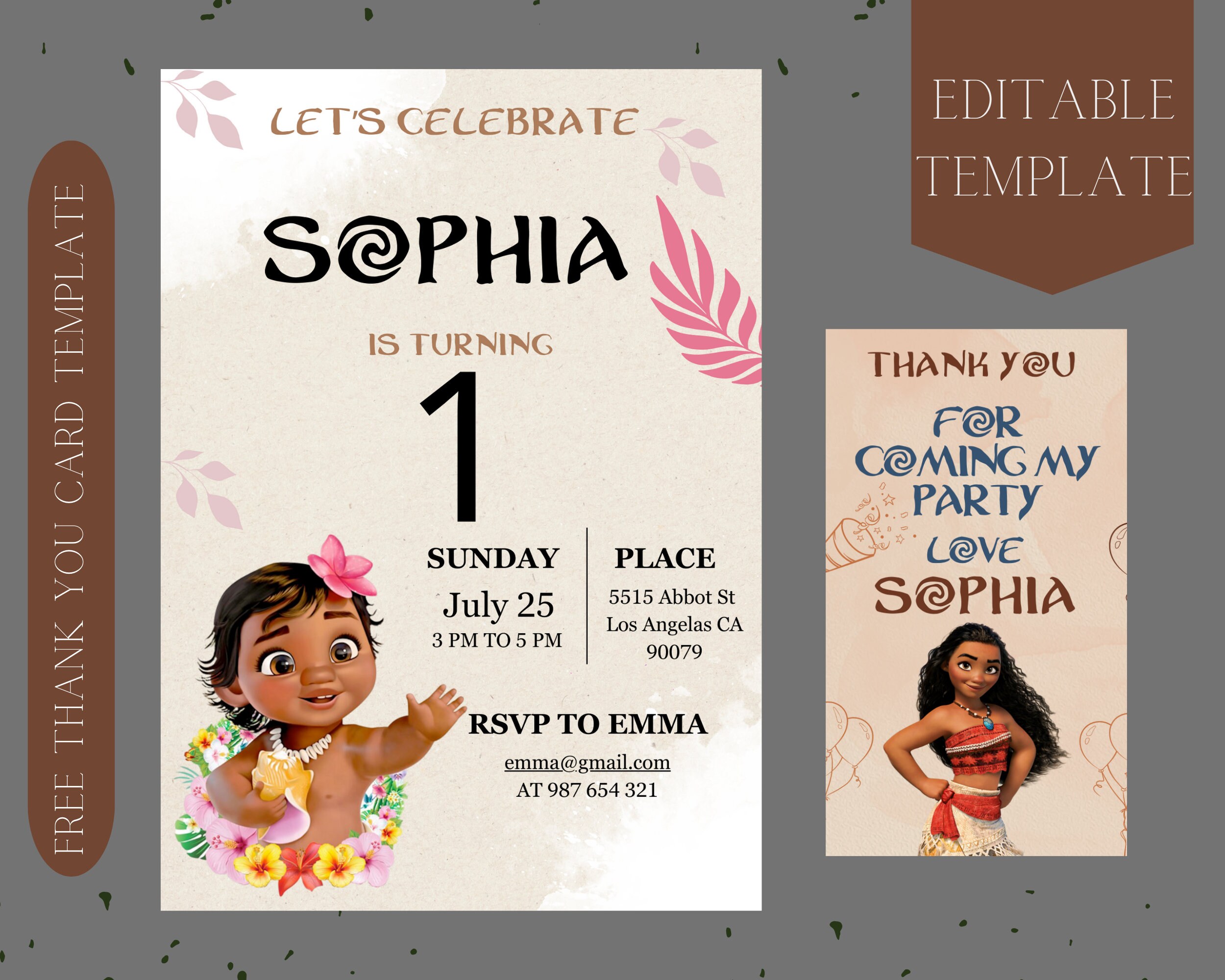 Invitación de cumpleaños de Baby Moana plantilla - Etsy España