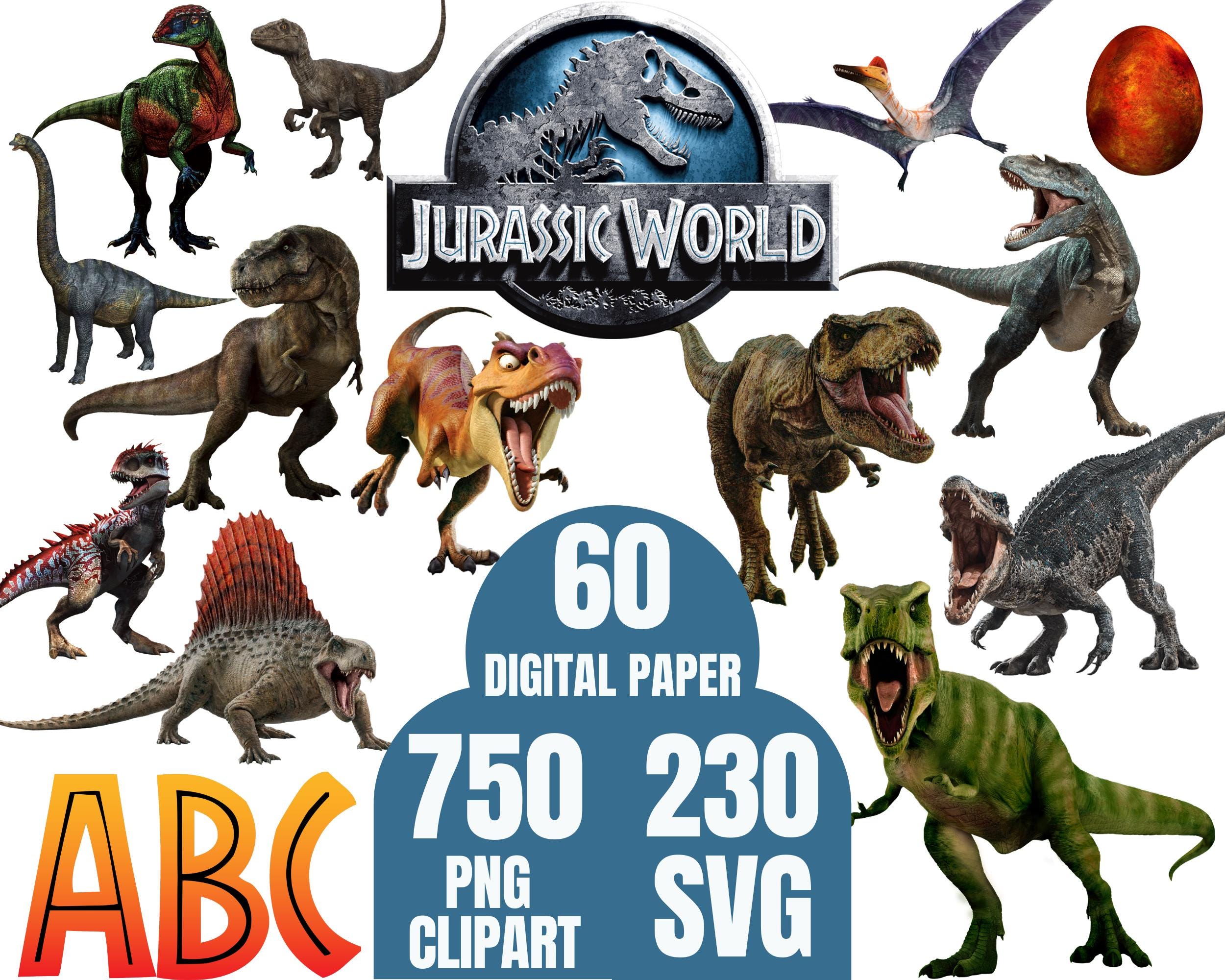 Jurassic Dinosaur Clipart Bundle: Jurassic SVG, PNG, & Digital Paper ...