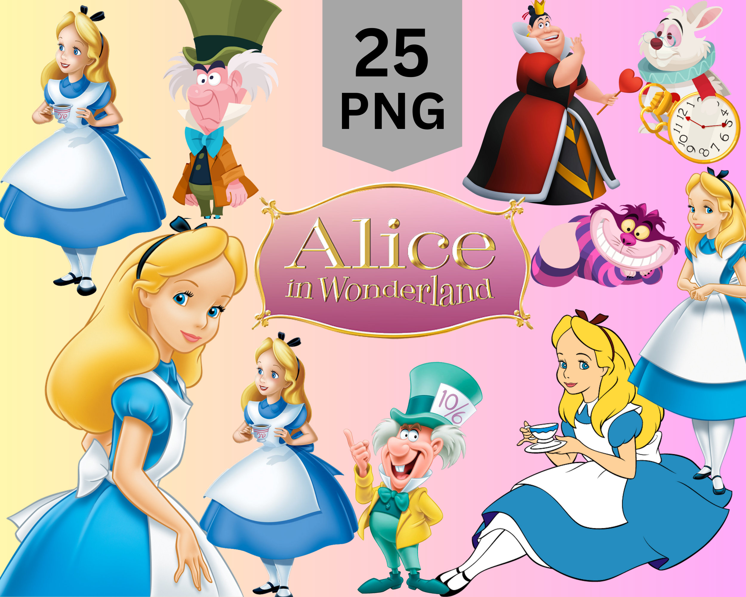 Alice in Wonderland Png Clipart Bundle Digital Instant - Etsy Canada