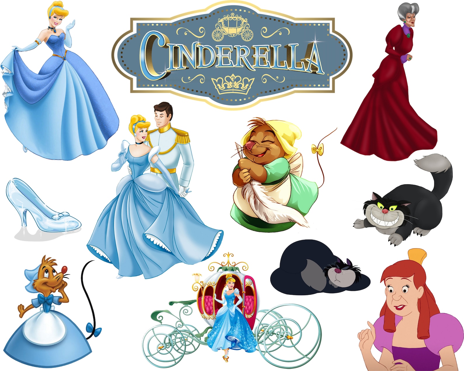 Cinderella Clipart Mega Pack: PNG, SVG, Font (digital Download) - Etsy