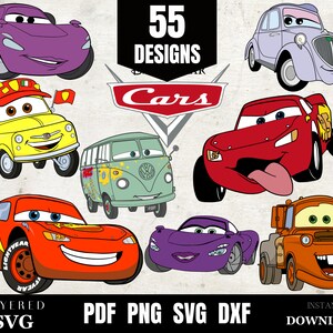 Cars Movie Clipart: Lightning Mcqueen, Mater, Doc Hudson (digital ...