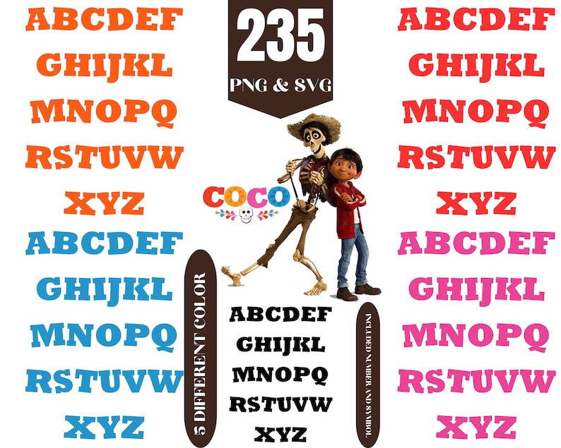 Coco Alphabet Png Svg Bundle Coco Font Letter Number Symbol - Etsy