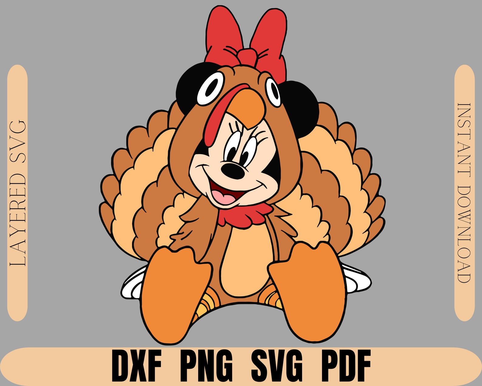 Turkey Minnie Mouse Thanksgiving Clipart: Layered SVG, PNG, PDF ...