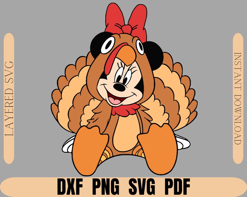 Turkey Minnie Mouse Thanksgiving Clipart: Layered SVG, PNG, PDF ...
