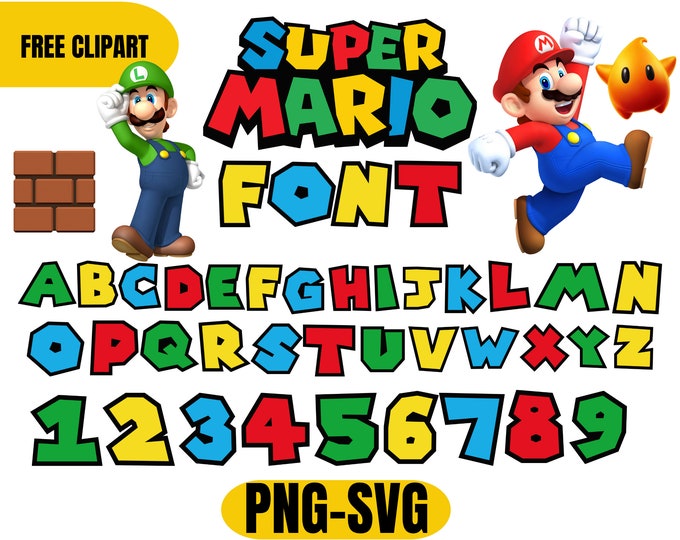 Mario Super Font & Alphabet Digital Files - SVG, PNG, TTF - Etsy