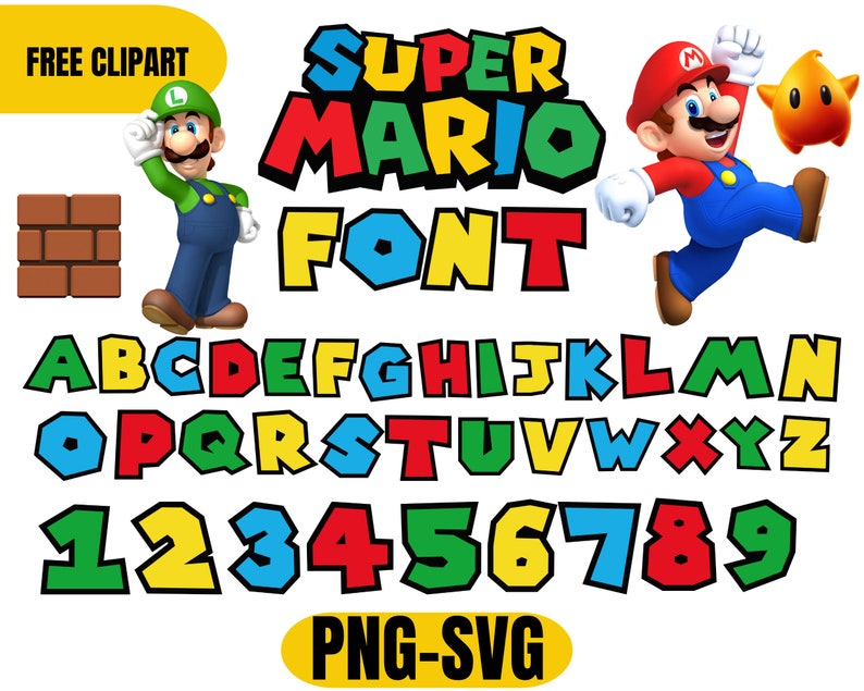 Super Mario Font: Alphabet & Numbers (SVG, PNG) Digital Download, Super ...