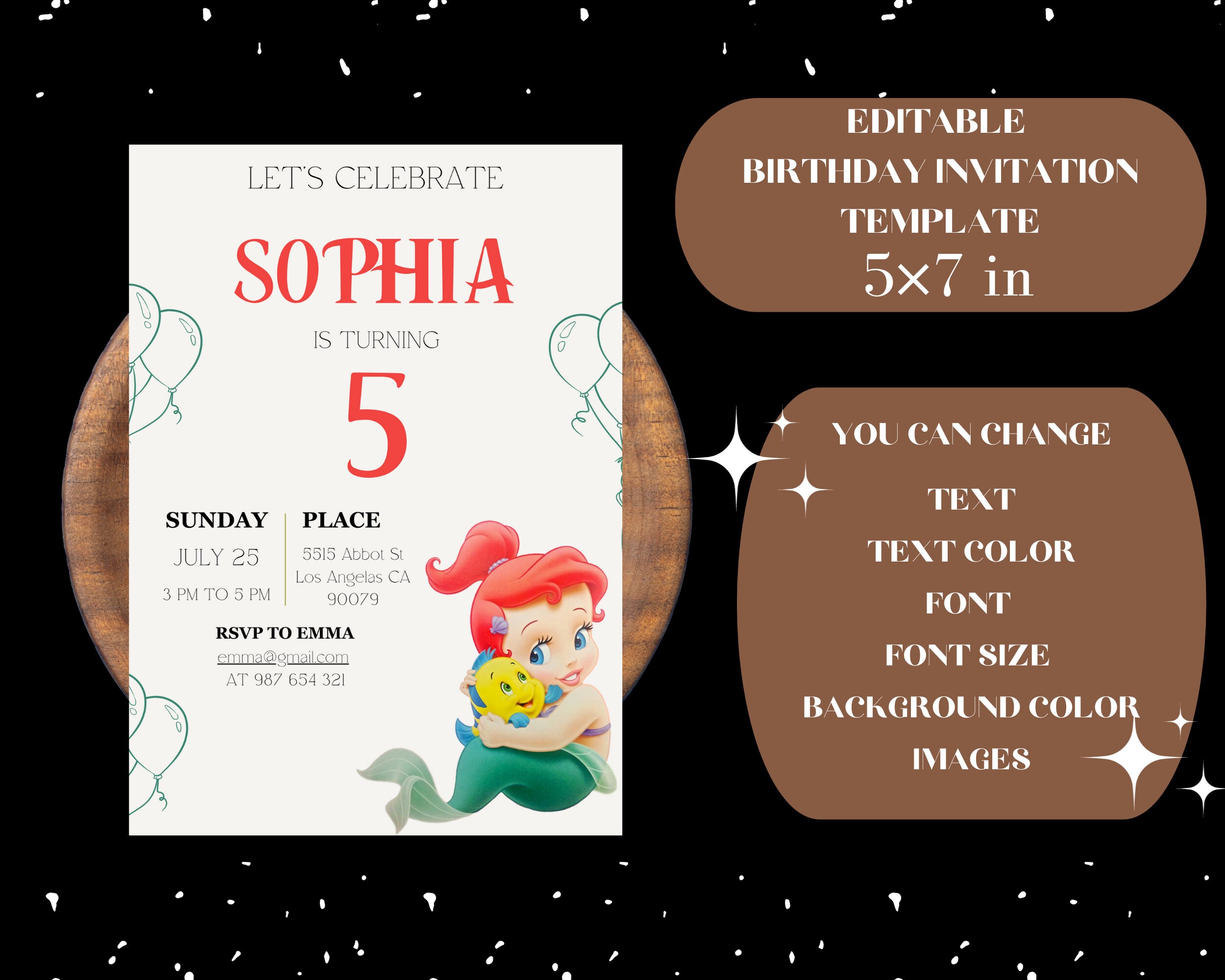 Baby Ariel Birthday Invitation Template Editable the Little - Etsy