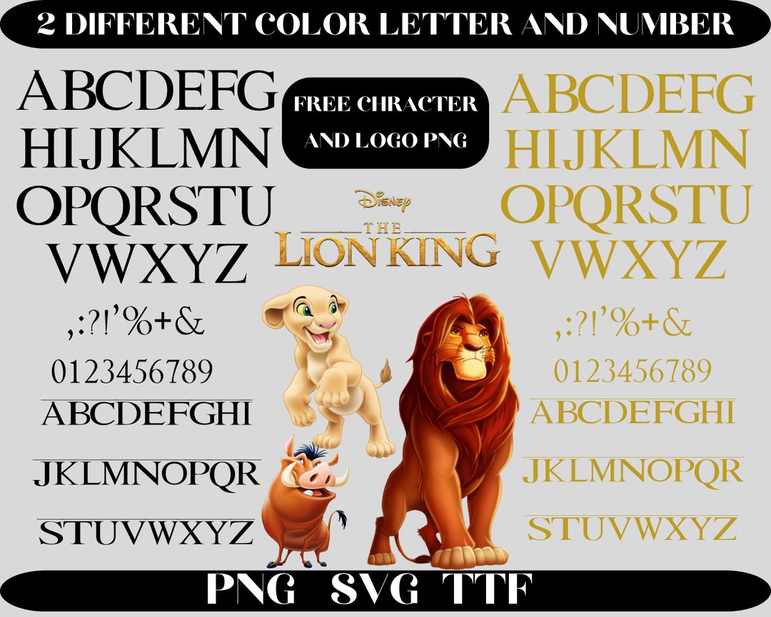 Lion King Font: Alphabet & Numbers PNG, SVG, TTF (digital Download ...
