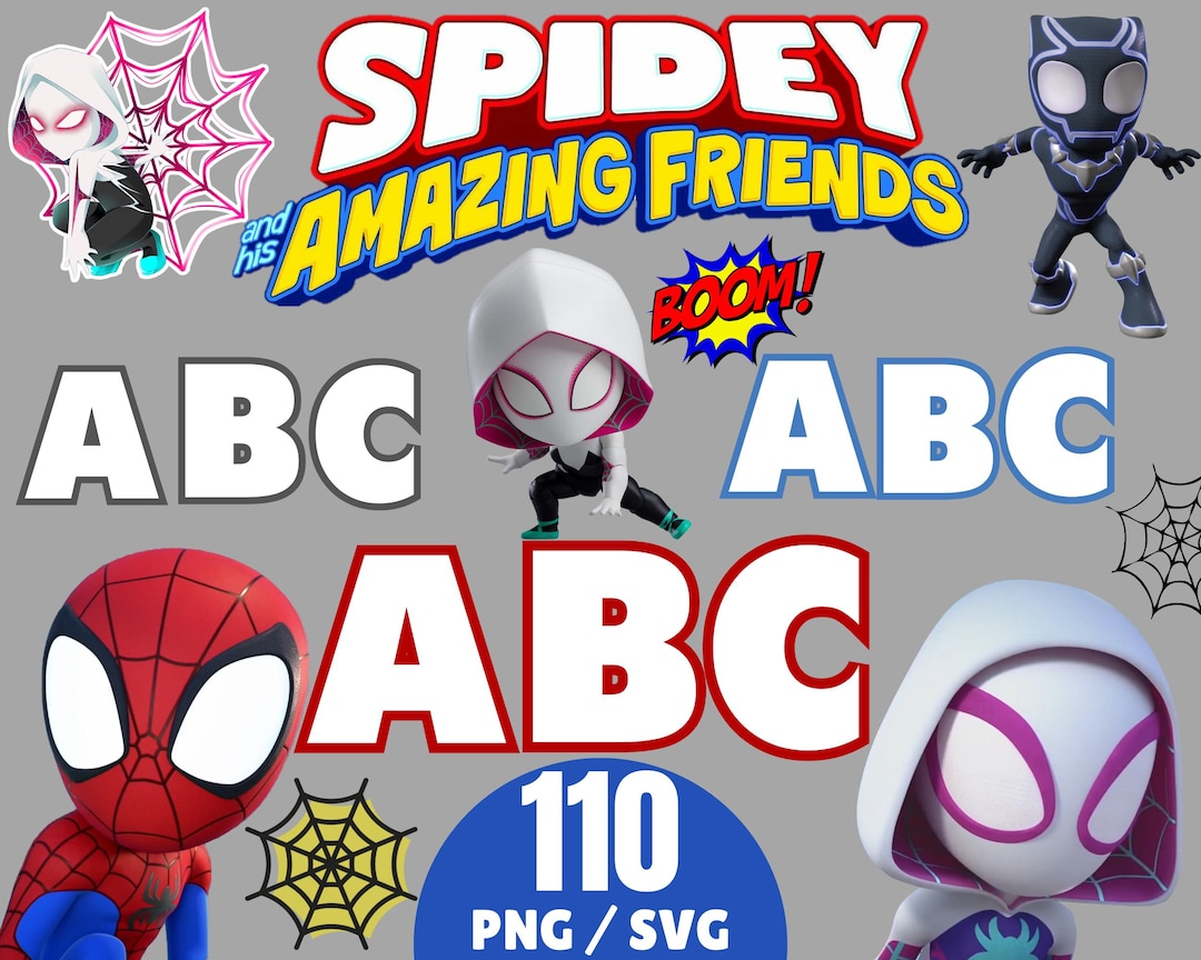 Spidey and Friends Alphabet & Numbers Clipart (PNG, SVG) - Etsy