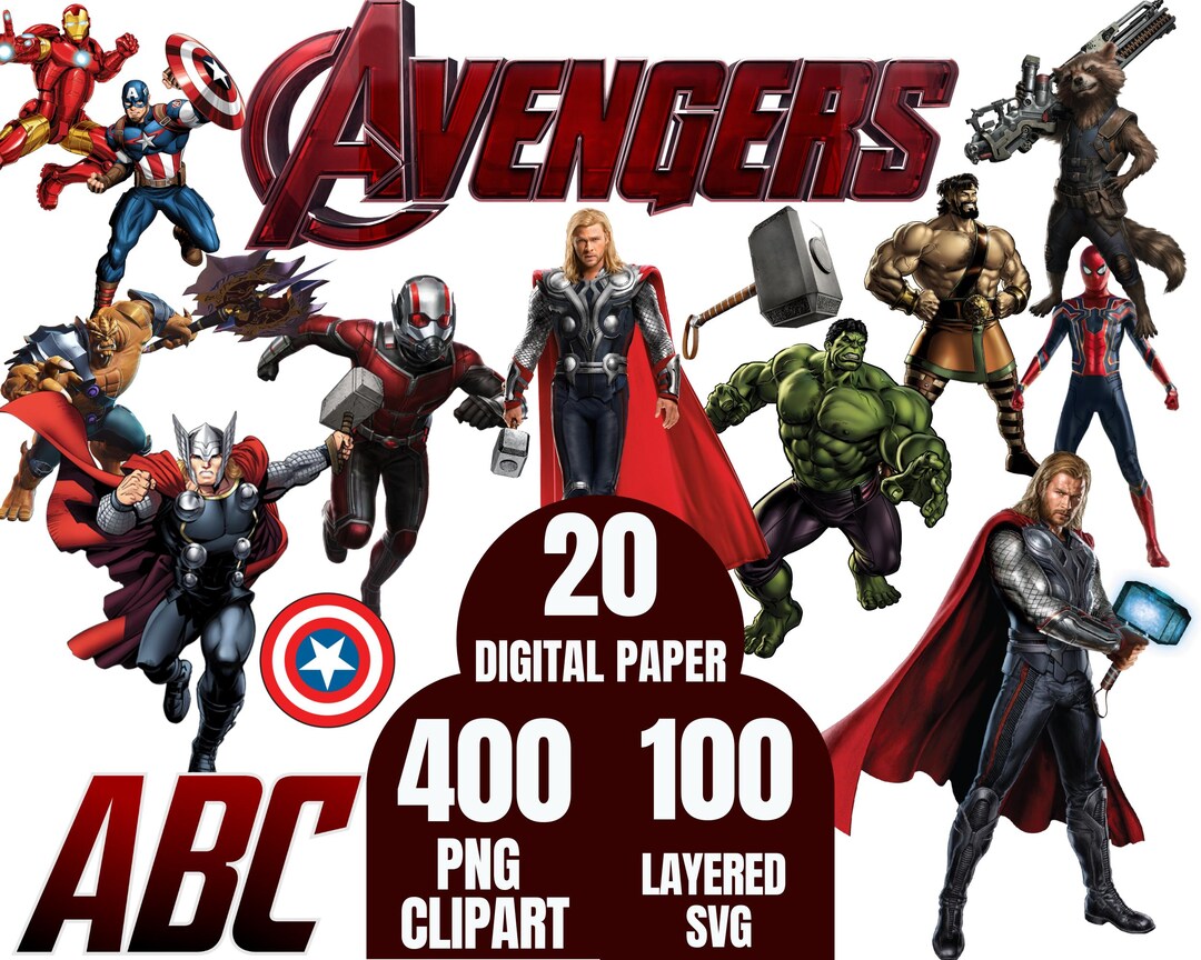 Avengers Clipart Bundle: PNG, SVG, Digital Paper (mega Pack), Avengers ...