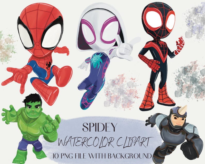 Spidey and Friends Watercolor Clipart Bundle: Superhero PNG (digital ...